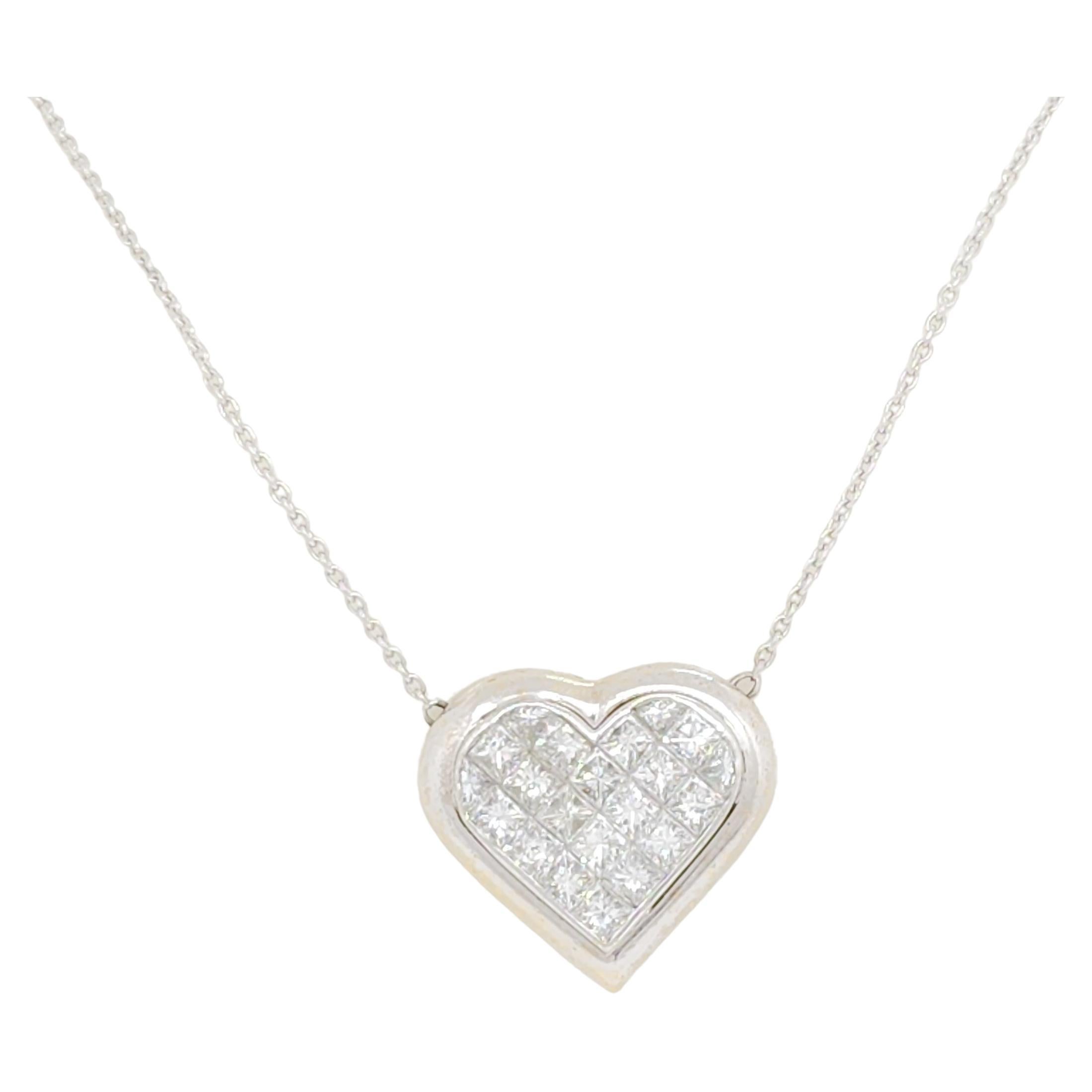 Princess Cut Diamond Gold Necklace For Sale at 1stDibs