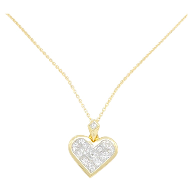 White Diamond Princess Cut Heart Pendant Necklace in 18k For Sale at ...