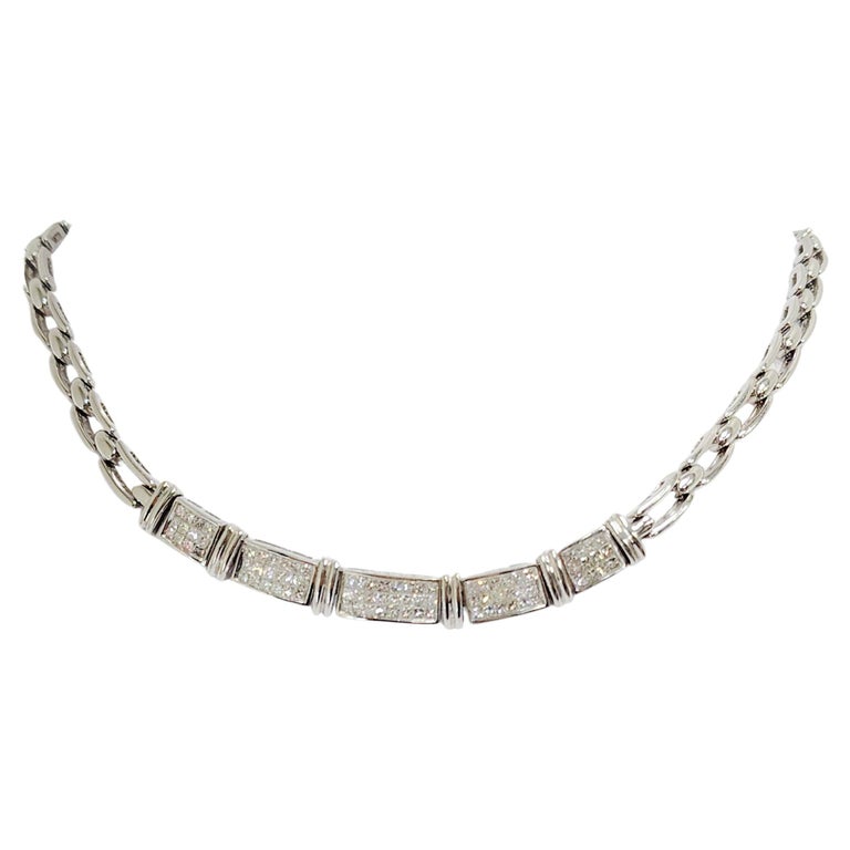 White Diamond Princess Cut Necklace in 18k White Gold For Sale at 1stDibs