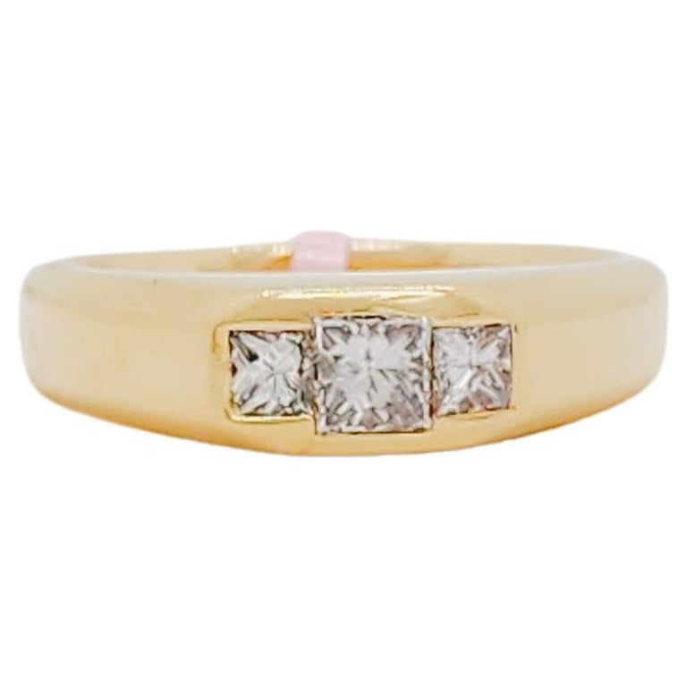 White Diamond Princess Cut Three Stone Band Ring in 14k Yellow Gold For ...