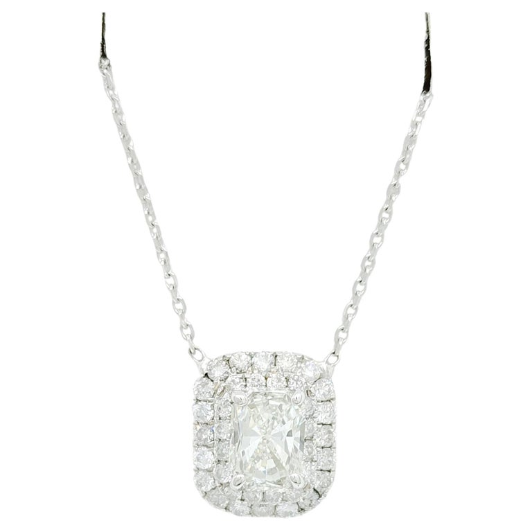 White Diamond Radiant Pendant Necklace in 14k White Gold For Sale at ...
