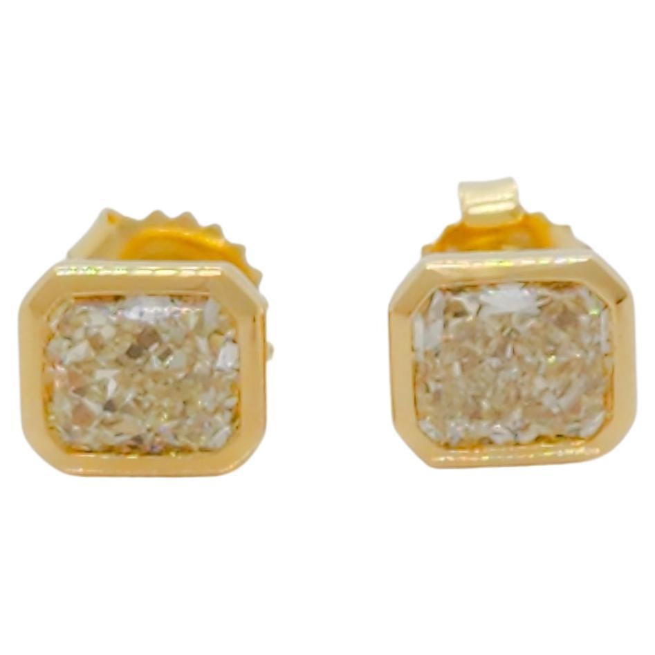 GIA Diamond Radiant Stud Earrings in 18K Yellow Gold For Sale at 1stDibs