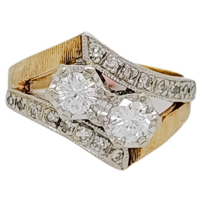 White Diamond Ring in 14k White and Yellow Gold For Sale at 1stDibs