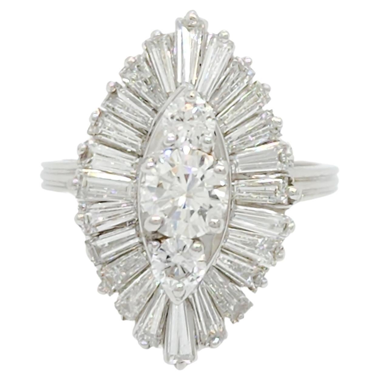 White Diamond Round and Baguette Ring in Platinum For Sale at 1stDibs ...