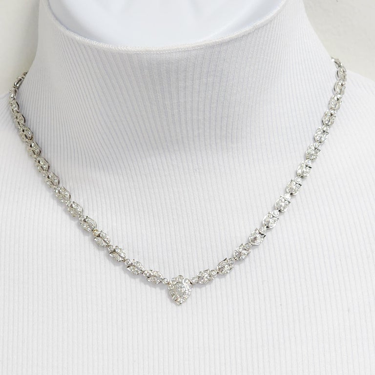 White Diamond Round and Pear Shape Necklace in 18k White Gold For Sale ...