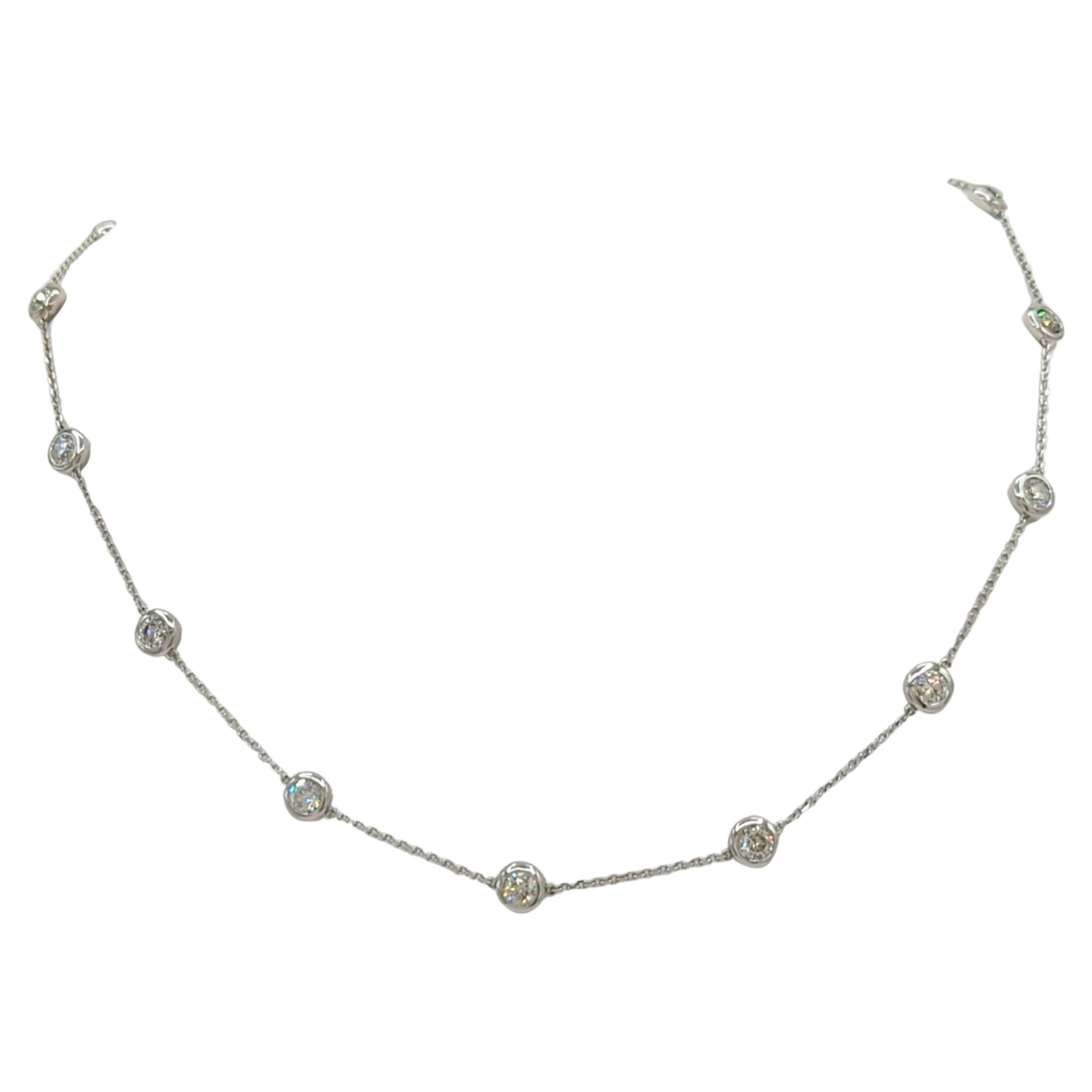White Diamond Round Chain Necklace in 14K White Gold For Sale at 1stDibs