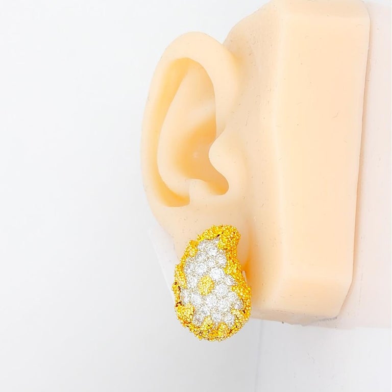White Diamond Round Cluster Clip On Earrings in 18k Yellow and White ...