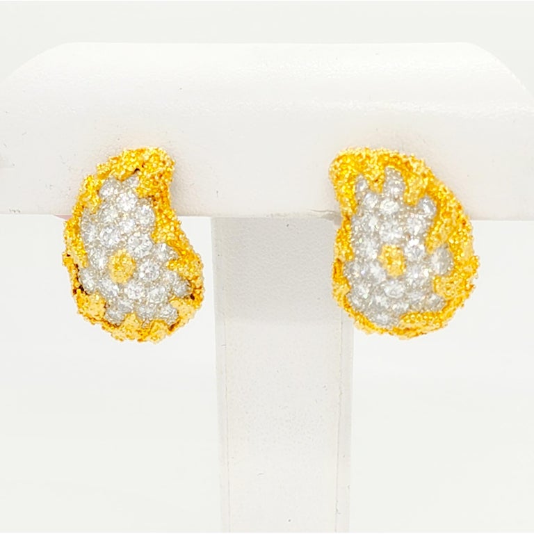 White Diamond Round Cluster Clip On Earrings in 18k Yellow and White ...