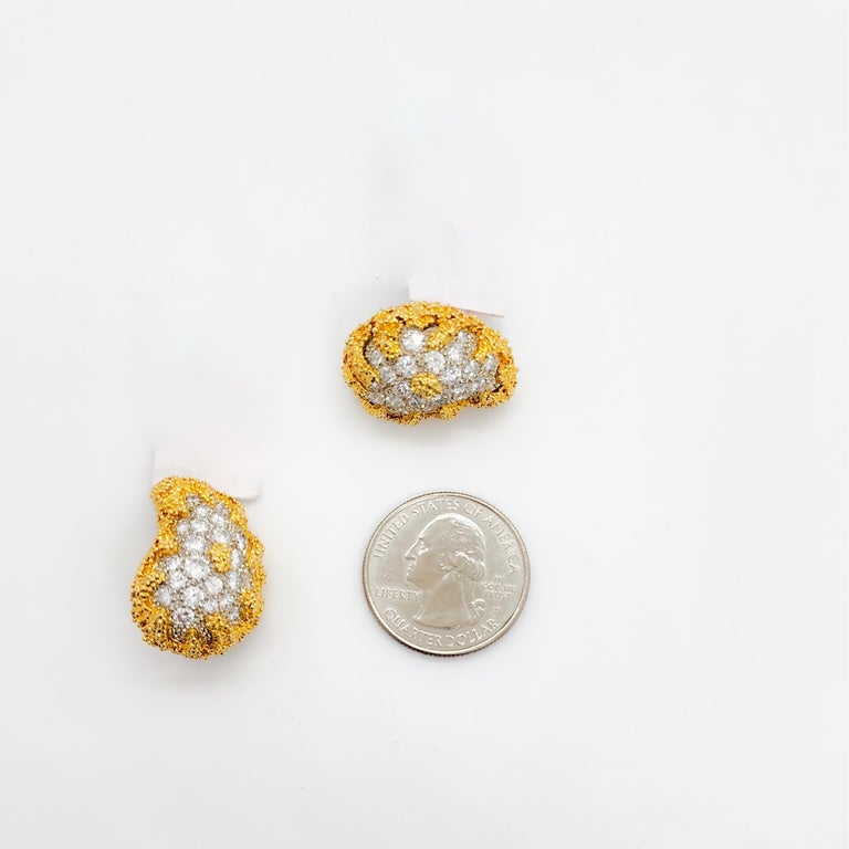 White Diamond Round Cluster Clip On Earrings in 18k Yellow and White ...