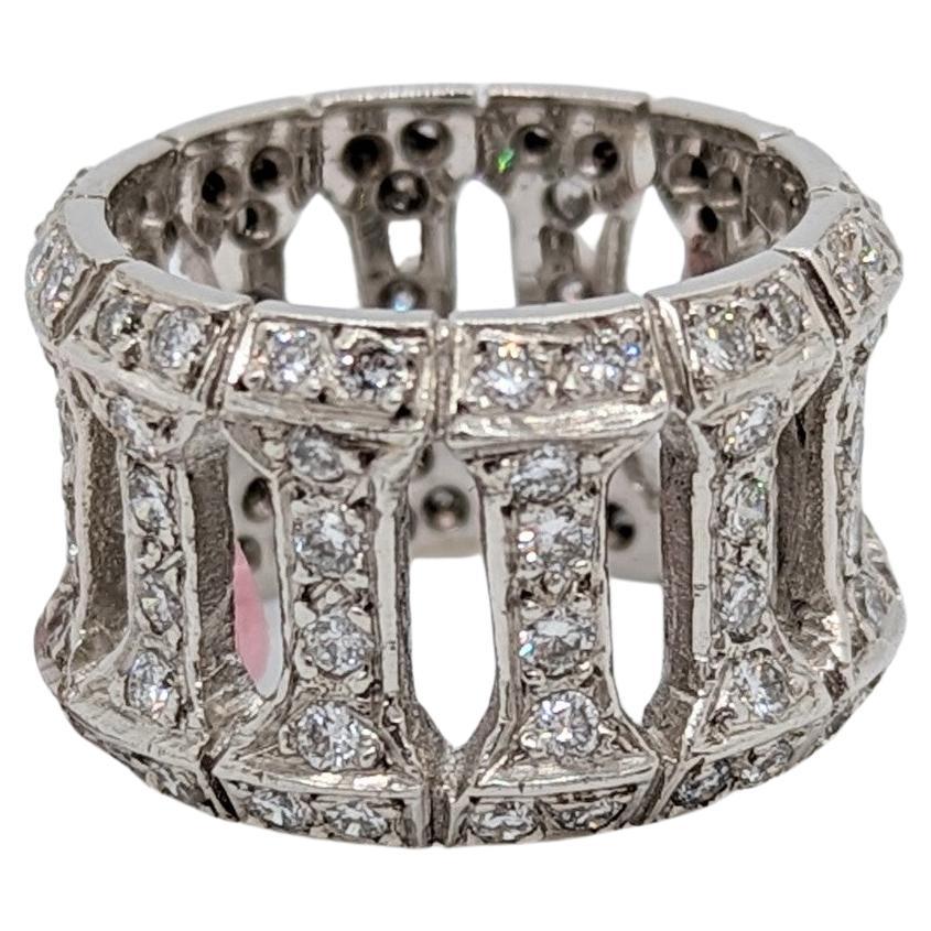 Estate Giorgio Visconti White Diamond Round Design Ring in 18K White ...