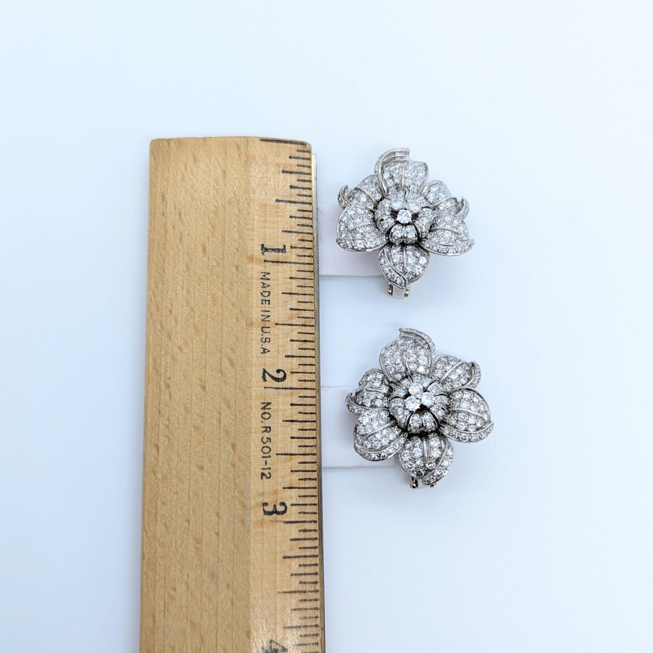 White Diamond Round Floral Omega Clip Earrings in 18K White Gold For ...