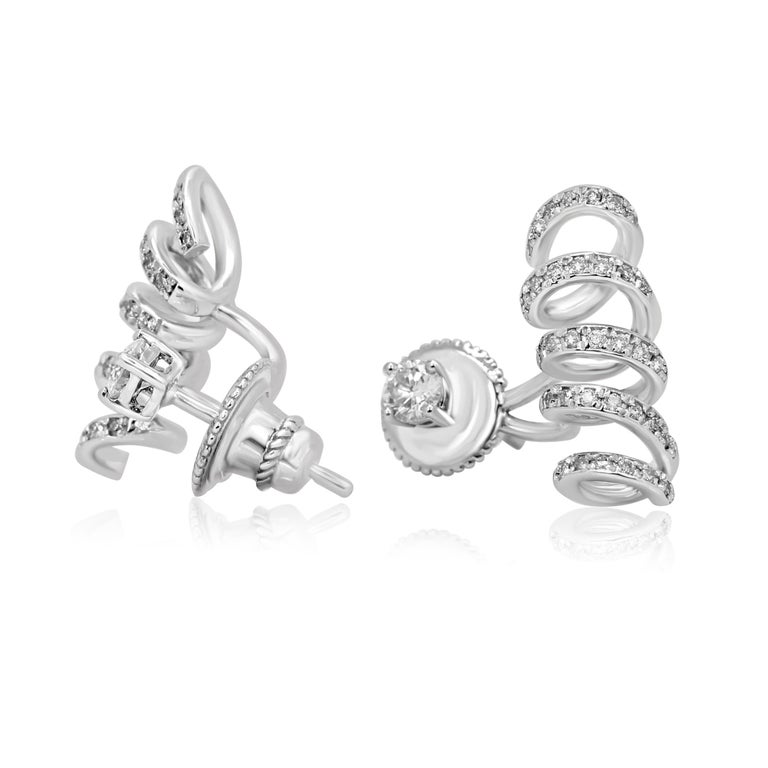 White Diamond Round Gold Ear Cuff Ear Climber Jacket Style Earrings at ...