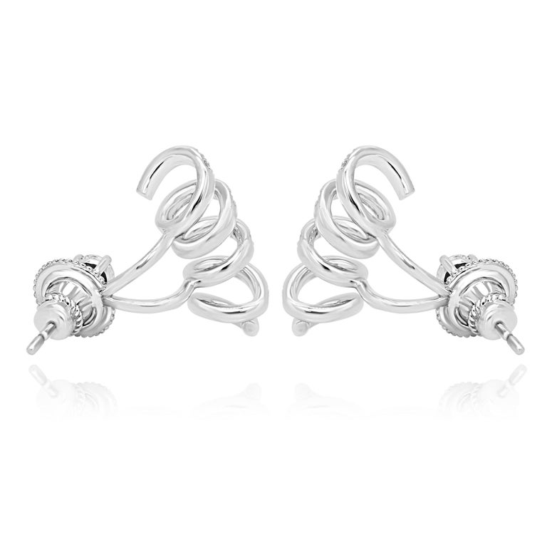 White Diamond Round Gold Ear Cuff Ear Climber Jacket Style Earrings at ...