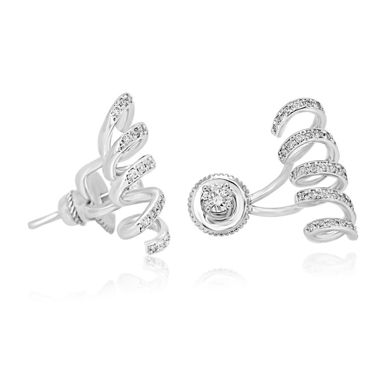 White Diamond Round Gold Ear Cuff Ear Climber Jacket Style Earrings at ...