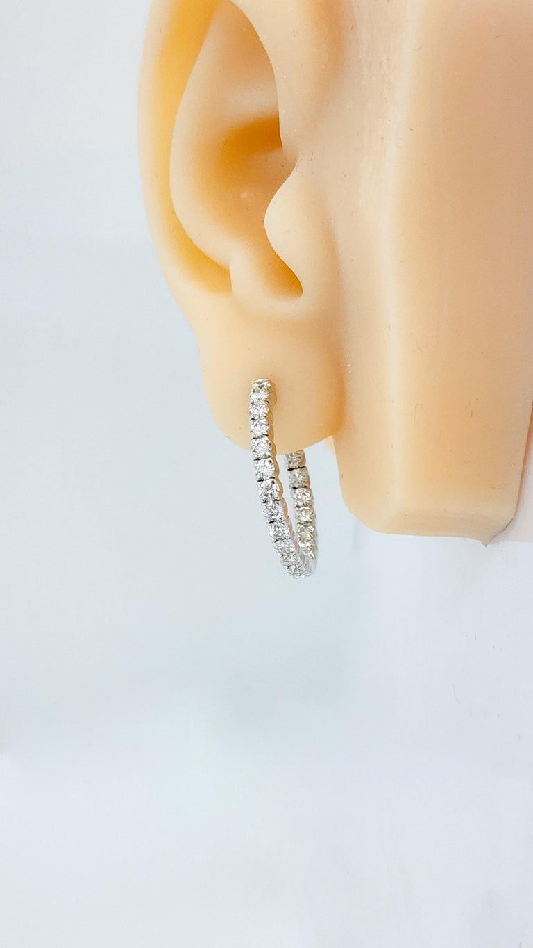 White Diamond Round Hoops in 14k White Gold For Sale at 1stDibs