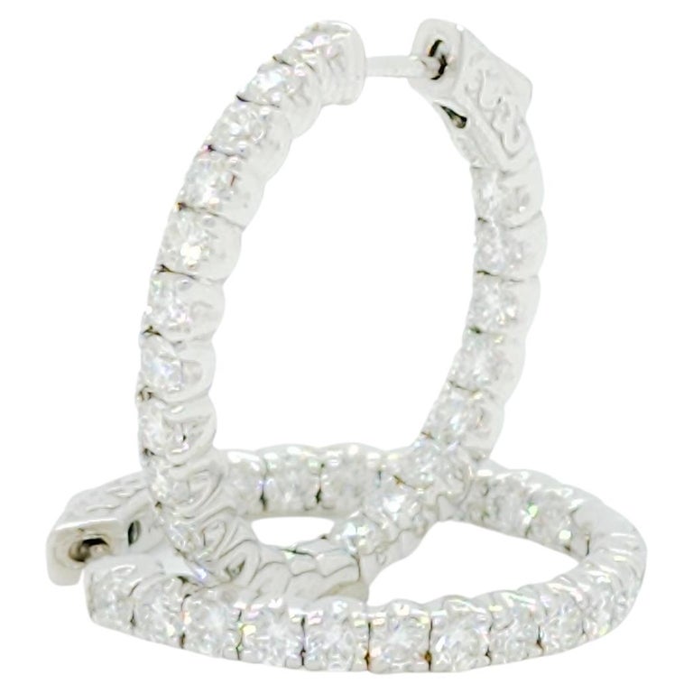 White Diamond Round Hoops in 14k White Gold For Sale at 1stDibs
