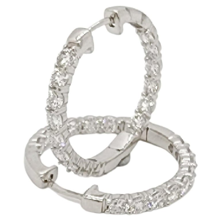 White Diamond Round Hoops in 14k White Gold For Sale at 1stDibs