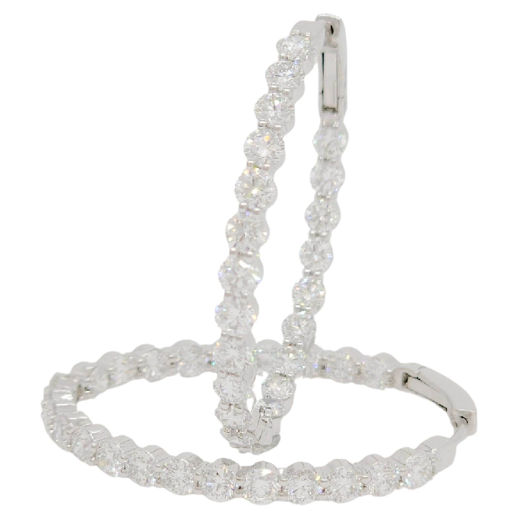 White Diamond Round and Baguette Hoops in 18k Yellow Gold For Sale at ...
