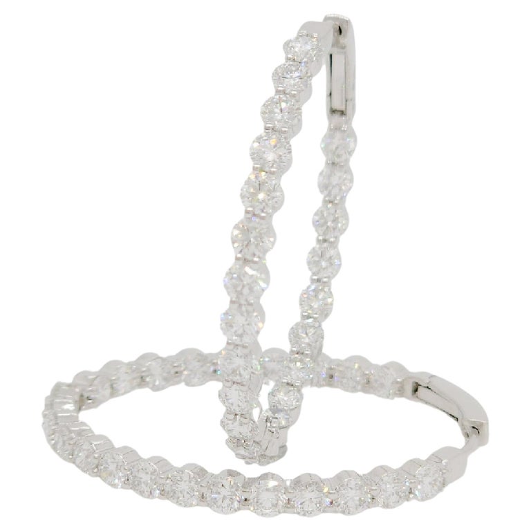 White Diamond Round Hoops in an Oval Shape in 18k White Gold For Sale ...
