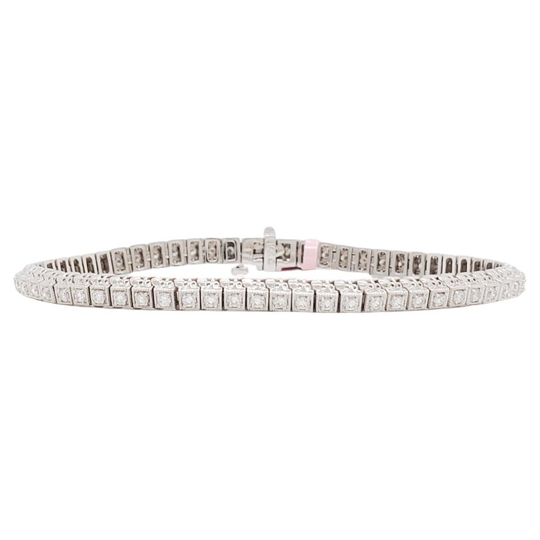 White Diamond Round Straight Line Bracelet in 14k White Gold For Sale ...