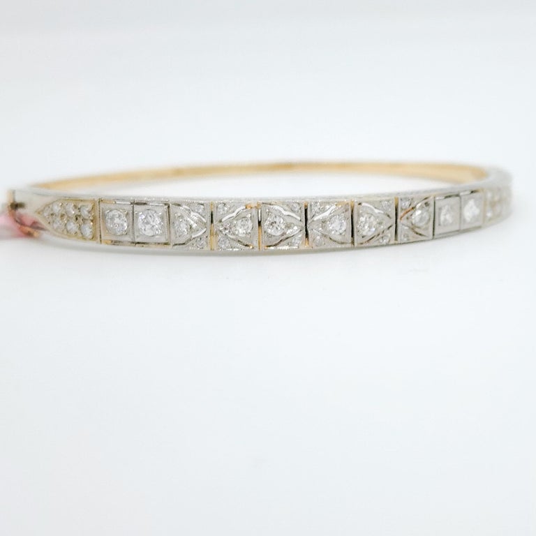 White Diamond Round Two Tone Bangle in 18k For Sale at 1stDibs