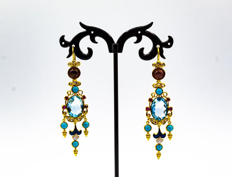 White Diamond Ruby Blue Topaz Turquoise Enamel Tourmaline Yellow Gold ...