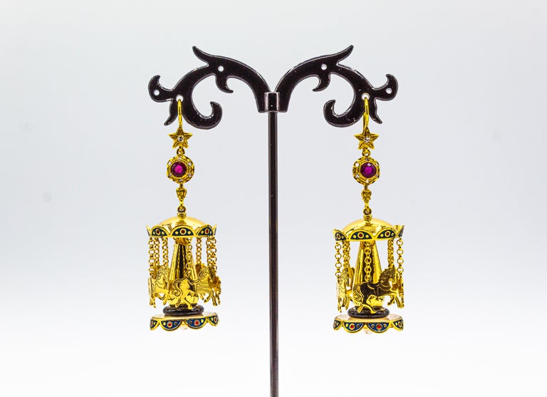 White Diamond Ruby Onyx Pearl Enamel Yellow Gold Stud "Carousel ...