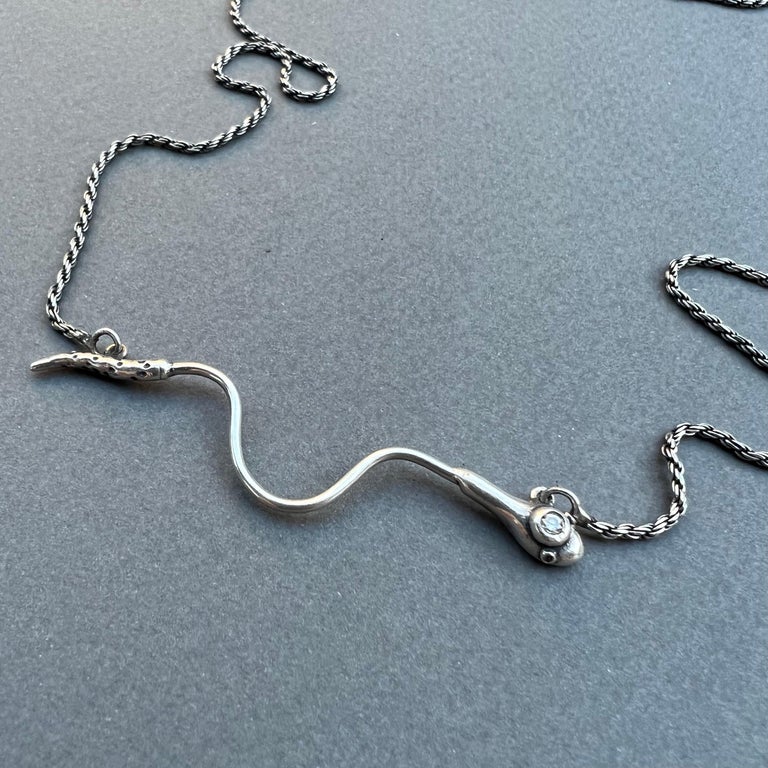 Animal jewelry White Diamond Ruby Snake Necklace Italian Silver Chain J ...