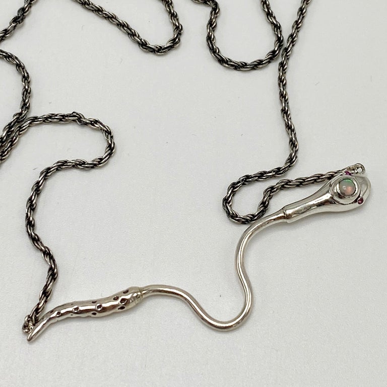 White Diamond Ruby Snake Necklace Italian Silver Chain J Dauphin For ...