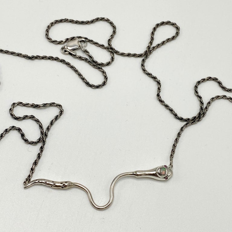 White Diamond Ruby Snake Necklace Italian Silver Chain J Dauphin For ...