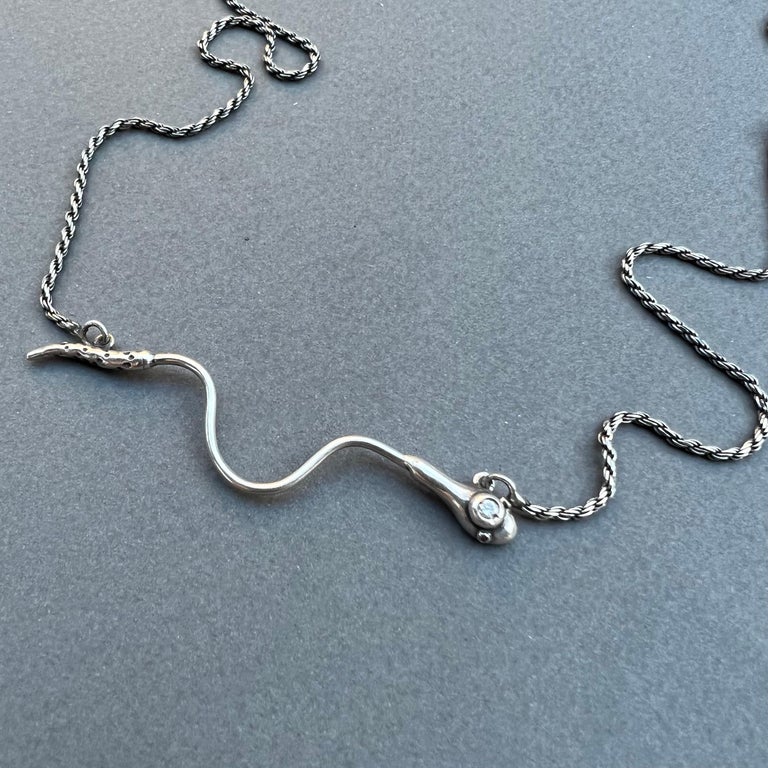 Animal jewelry White Diamond Ruby Snake Necklace Italian Silver Chain J ...