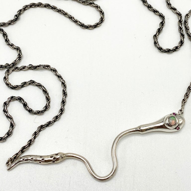 White Diamond Ruby Snake Necklace Italian Silver Chain J Dauphin For ...