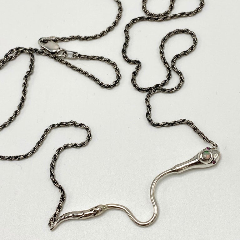 White Diamond Ruby Snake Necklace Italian Silver Chain J Dauphin For ...