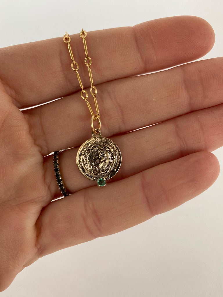 White Diamond Sacred Heart Coin Medal Pendant Gold Filled Chain ...