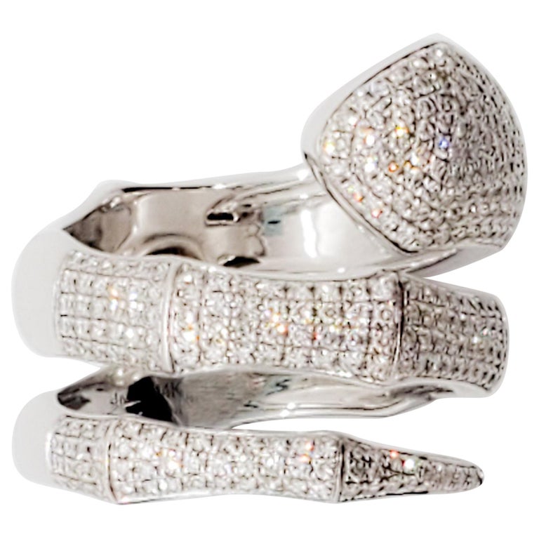White Diamond Serpent Ring in 14 Karat White Gold For Sale at 1stDibs