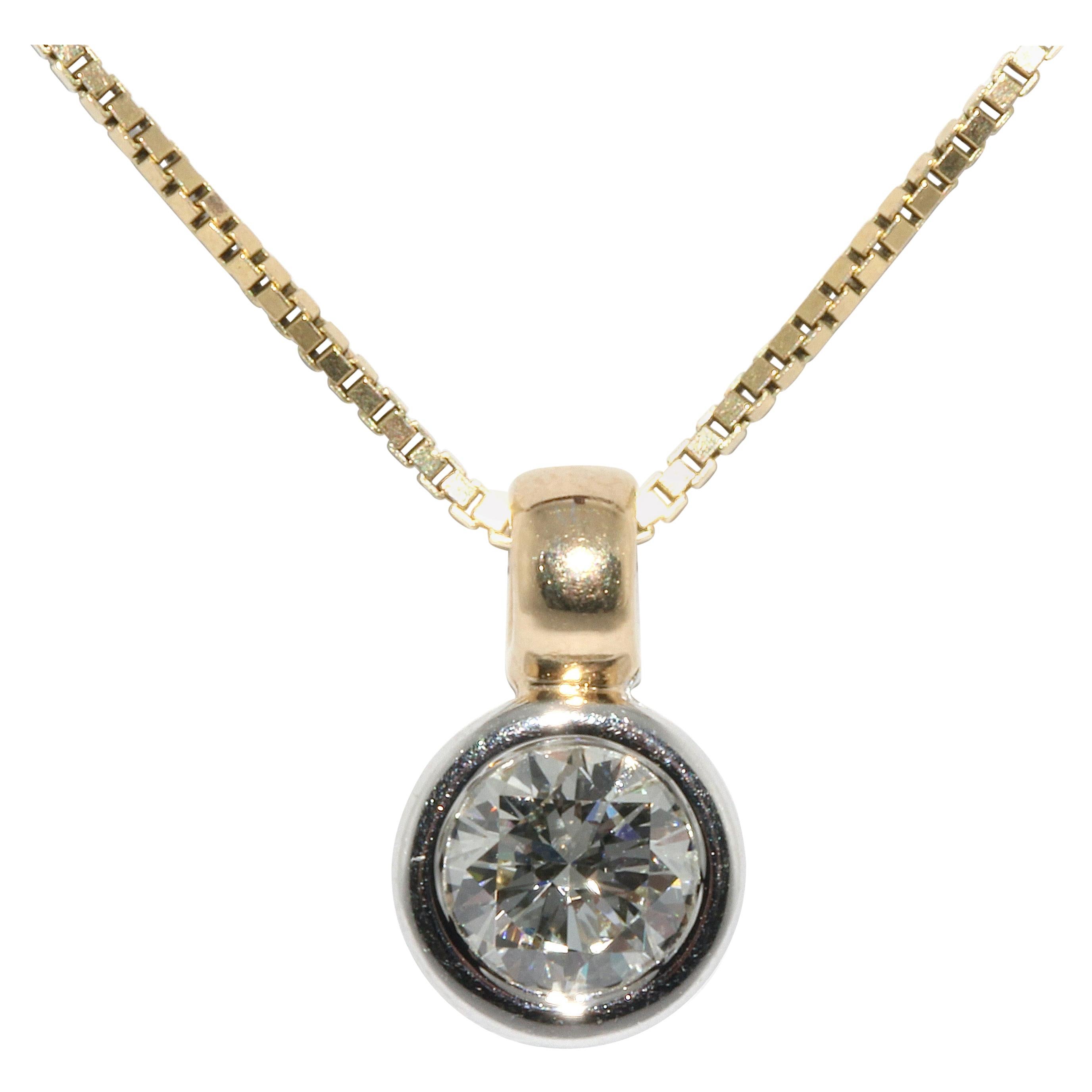 1.51 Carat Heart Shaped Diamond Solitaire Pendant Gold Wheat Chain at ...