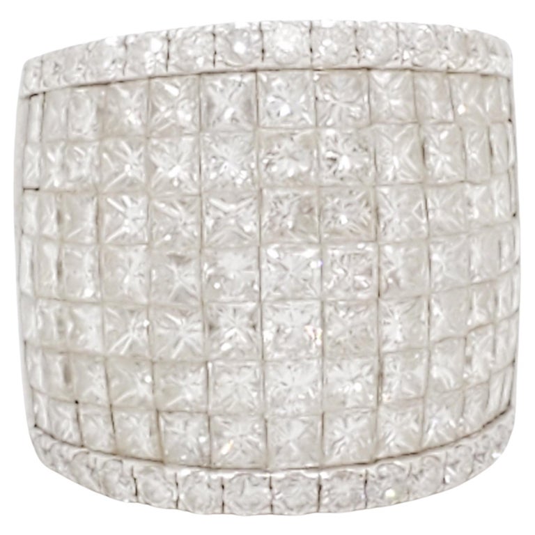 White Diamond Square and Round Multiple Row Ring in 18k White Gold For ...