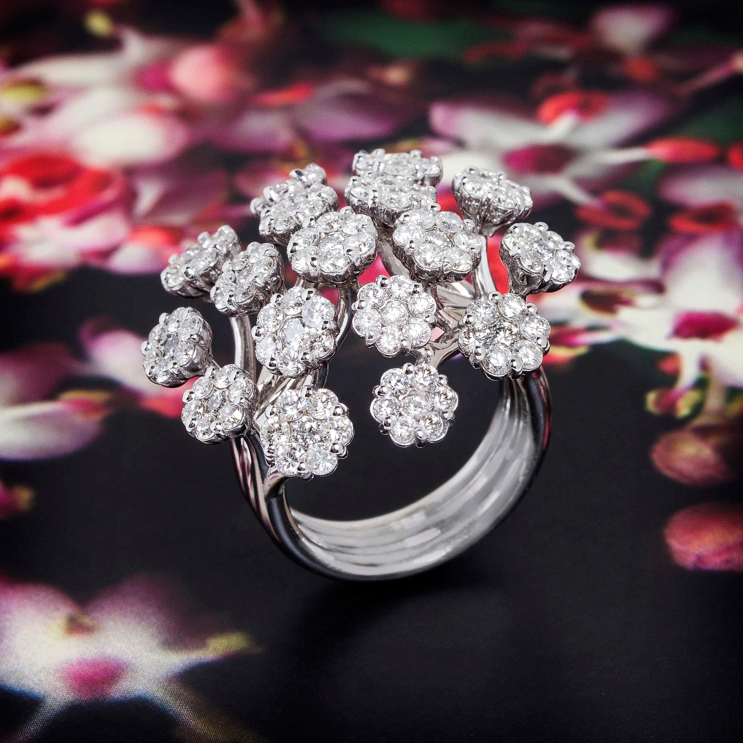 White Diamond White Gold Cluster Cocktail Ring For Sale at 1stDibs