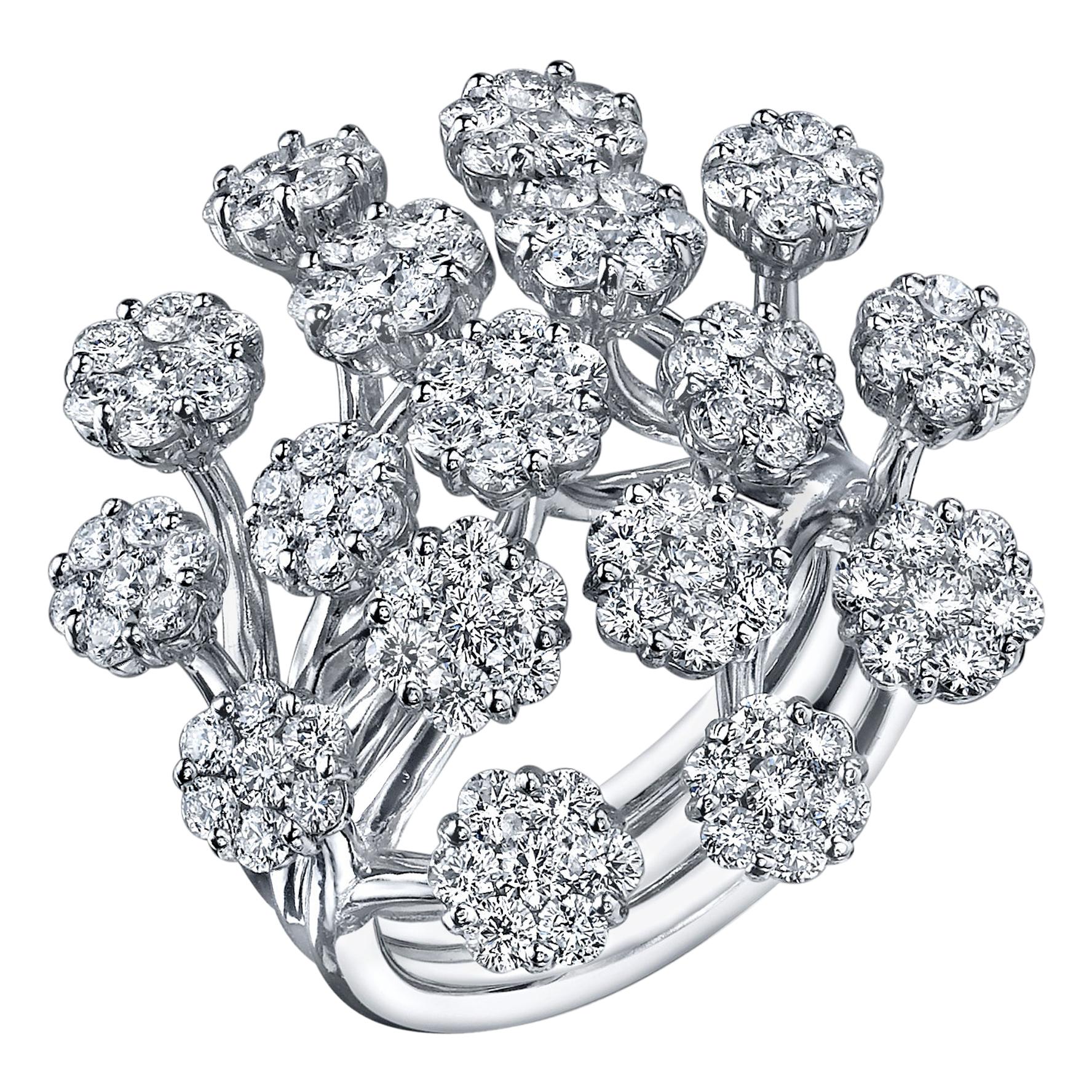 White Diamond White Gold Cluster Cocktail Ring For Sale at 1stDibs