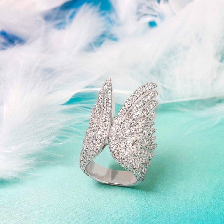 White Diamond White Gold Ring, the Angel Wing Ring For Sale at 1stDibs