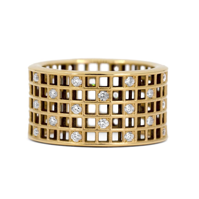 White Diamond Yellow Gold Geometric Open Band Ring, Roule and Co. For ...