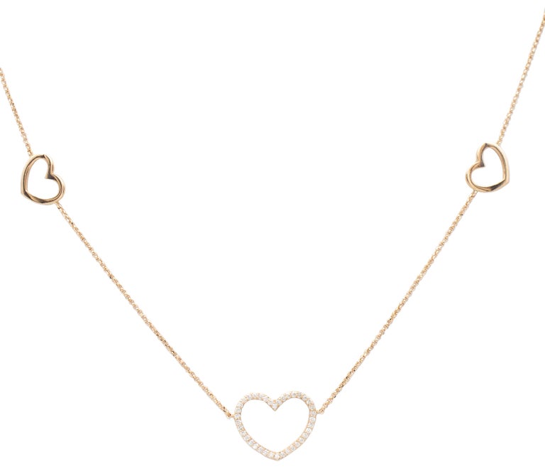 White Diamonds, 18K Rose Gold, Heart Theme, Chain Necklace For Sale at ...