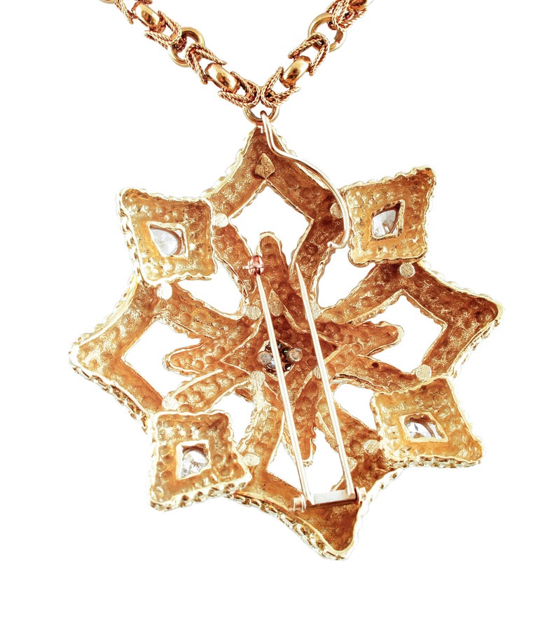 White Diamonds 18 Karat Yellow Gold Star Shape Chain/Pendant Necklace ...