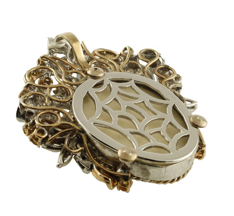 White Diamonds Blue Diamonds Venetian Mask Pendant Gold Necklace at ...