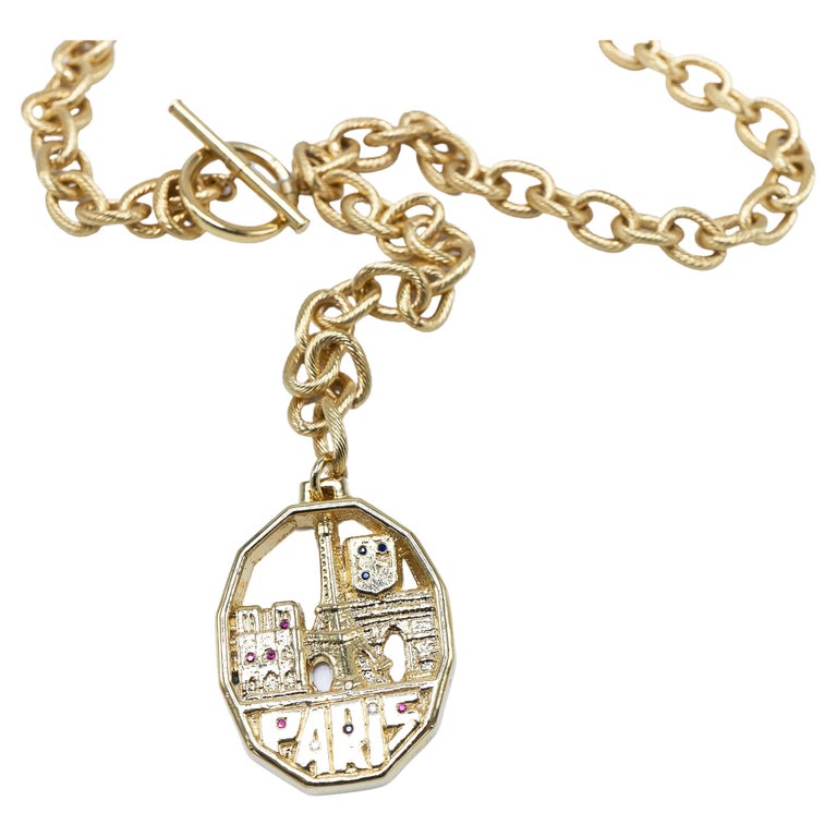 White Diamonds Rubies Blue Sapphire Paris Necklace Chain For Sale at ...