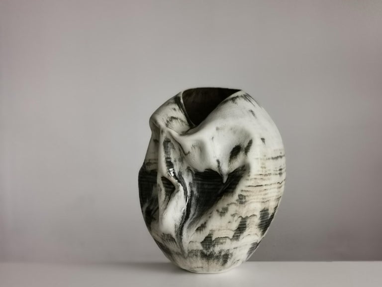 White Distorted Form with Green Glaze Highlights N.74, Ceramic ...