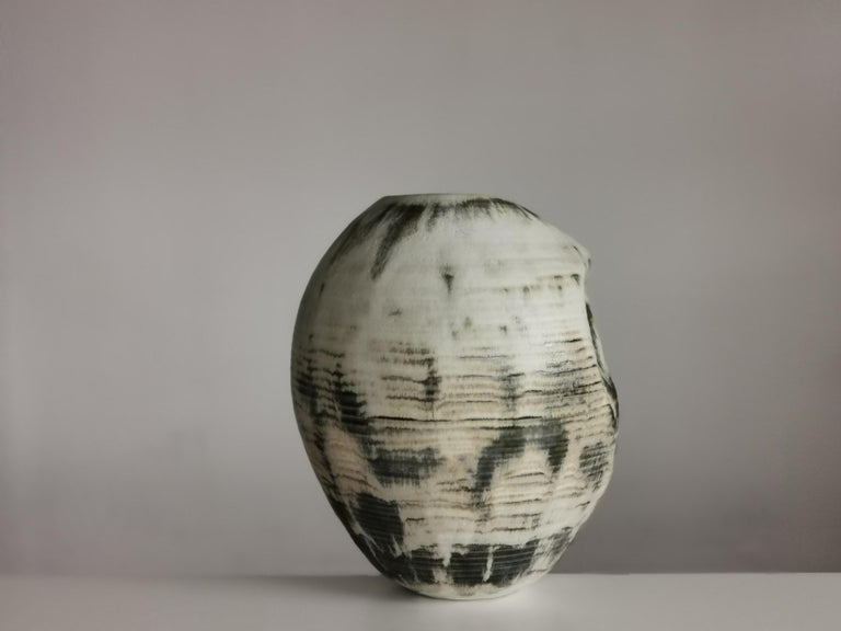 White Distorted Form with Green Glaze Highlights N.74, Ceramic ...