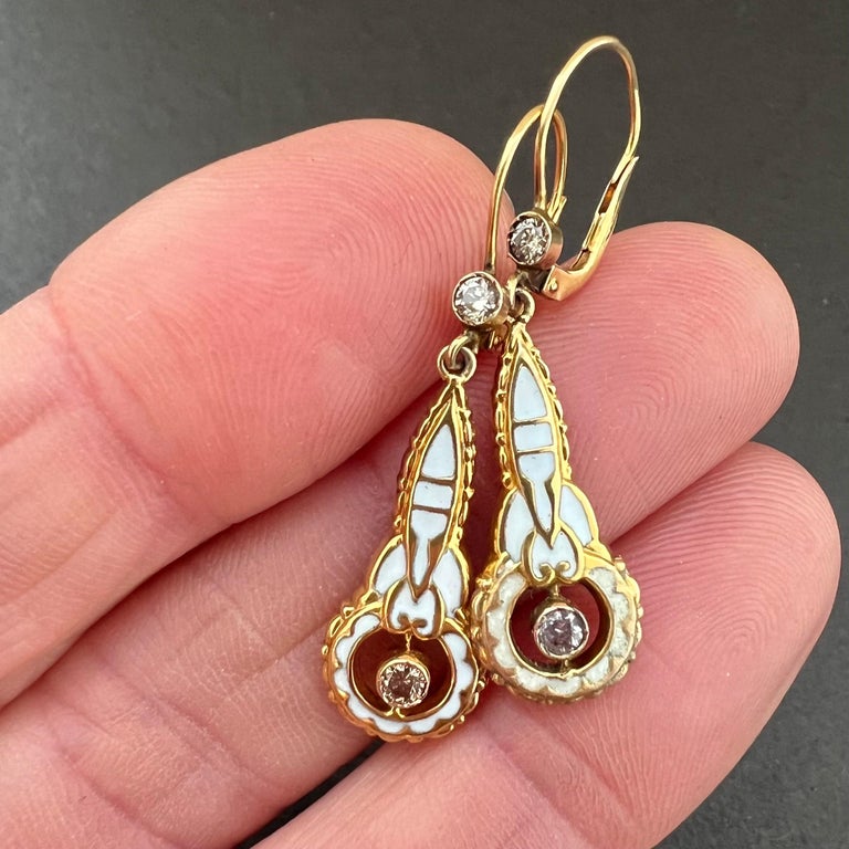 White Enamel and Brilliant Cut Diamond Space Rocket 14k Gold Earrings ...