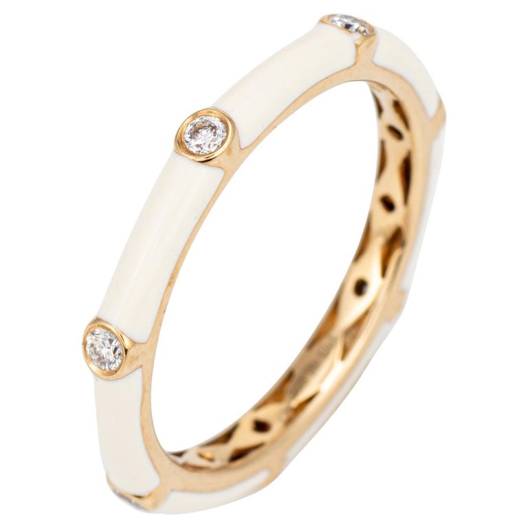 White Enamel Diamond Ring 18k Yellow Gold Stacking Band Fine Jewelry ...