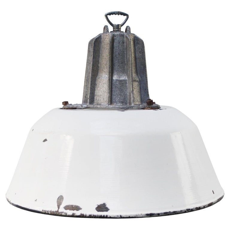 White Enamel Vintage Industrial Cast Aluminum Pendant Lamps For Sale at ...